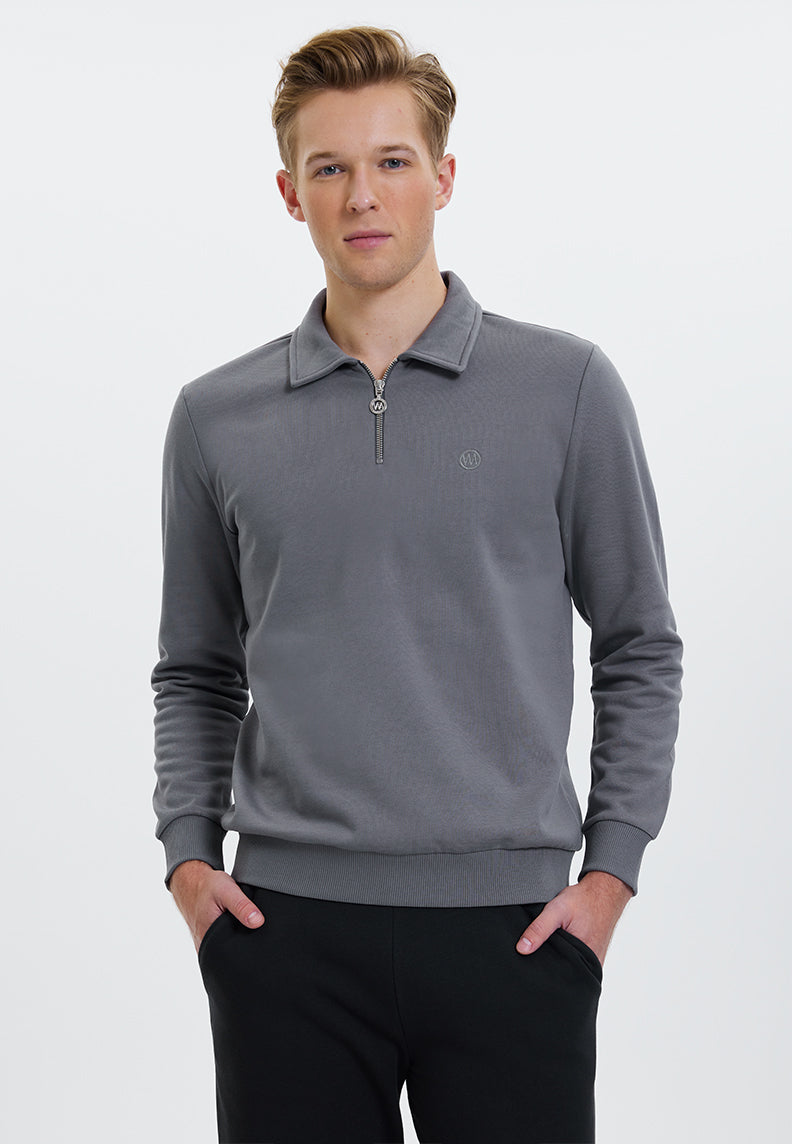 CORE ZIPPED POLO SWEAT in Quiet Shade